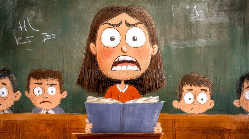 Shocked Teacher Reading To Her Students in the Classroom Stock Photo ...