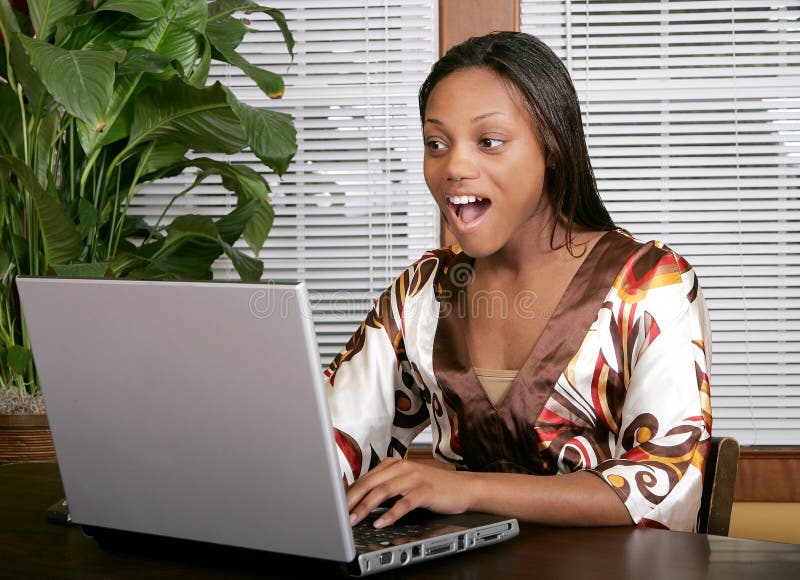 Shocked woman at computer stock image. Image of beautiful - 5307877