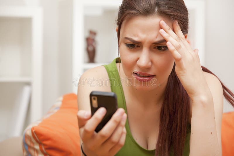 Shocked Woman Looking at Phone Stock Image - Image of communication ...