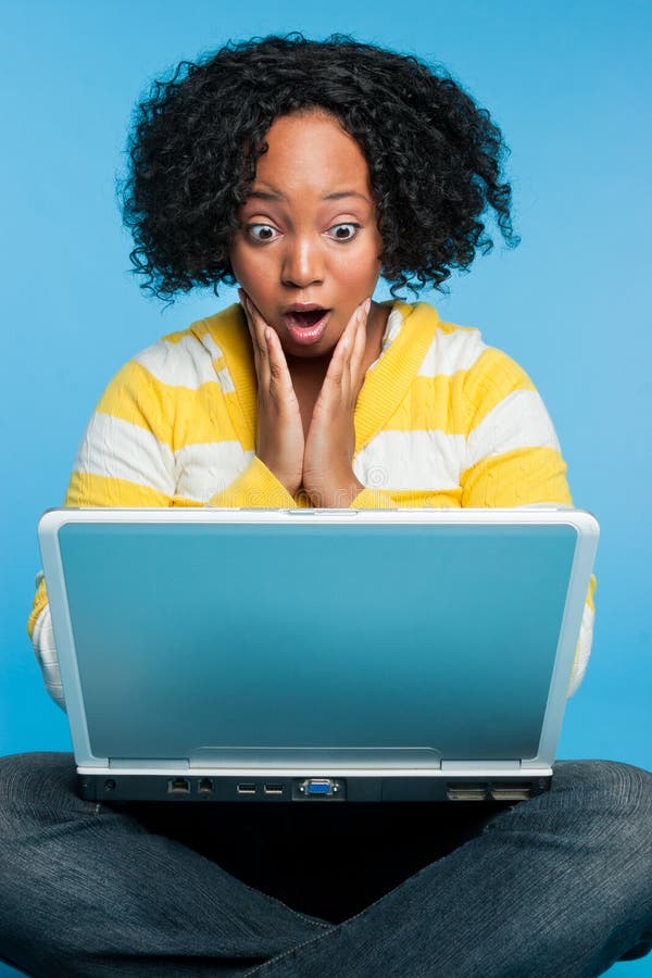 Shocked Woman Using Laptop stock image. Image of portrait - 58194215