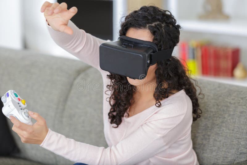 Shocked Woman Wearing Virtual Reality Goggles Stock Image - Image of ...