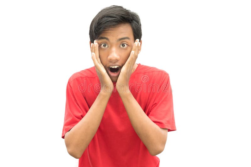 Shocked Young Guy with Hands on the Face Stock Image - Image of ...