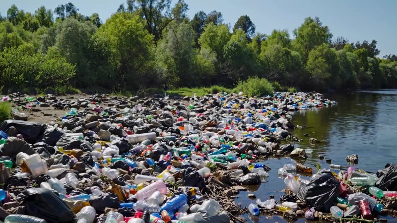 Massive Plastic Pollution in River Water Environmental Disaster Scene ...