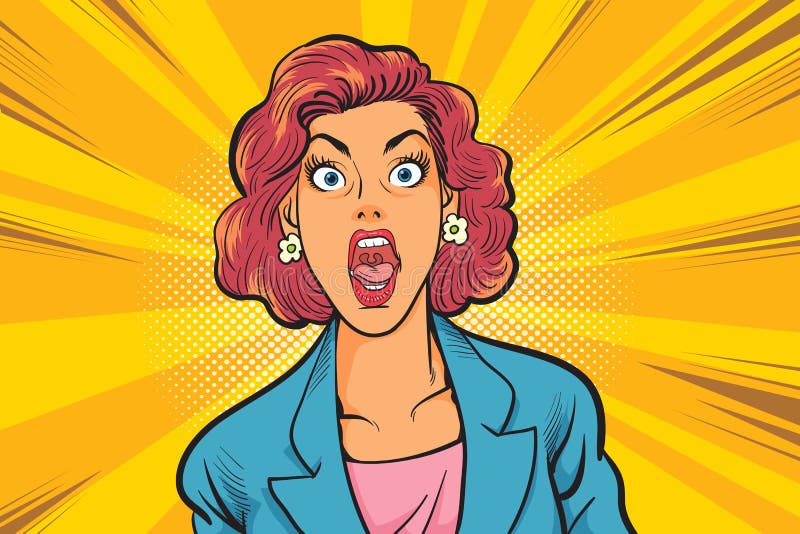 Shocking Business Woman Hand Up Comic Style Beautiful Surprised Woman