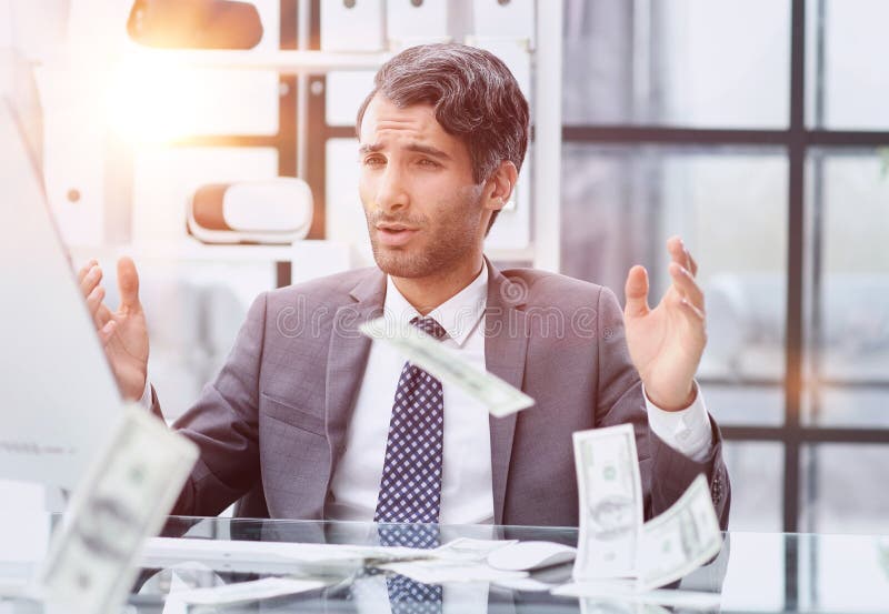 Shocking News Surprised Young Man In A Suit And Tie Looking At Stock