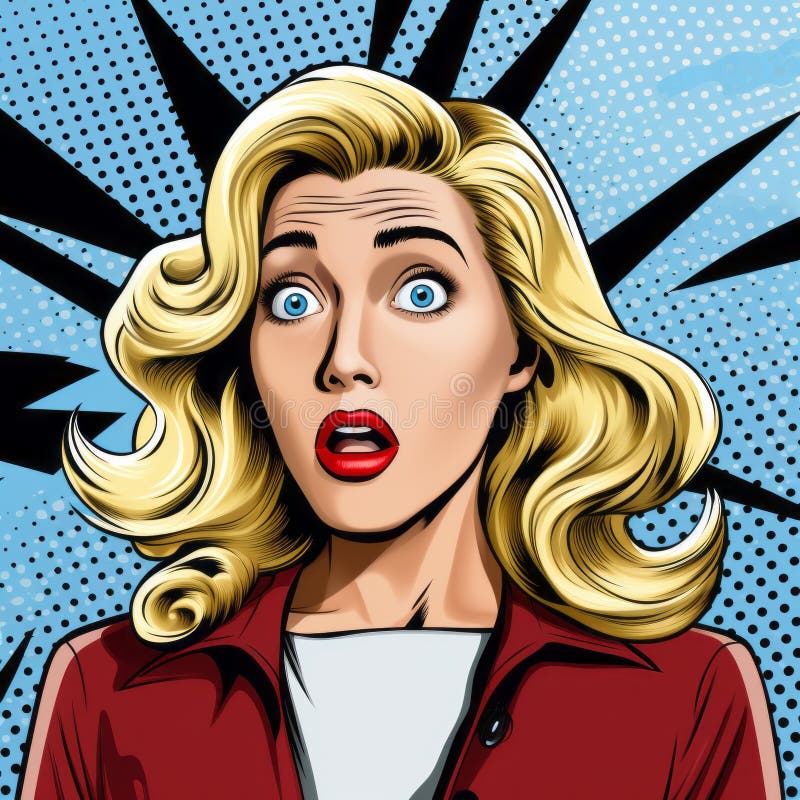 Pop Art Woman Shocked Blonde Beauty In Roy Lichtenstein Style Stock