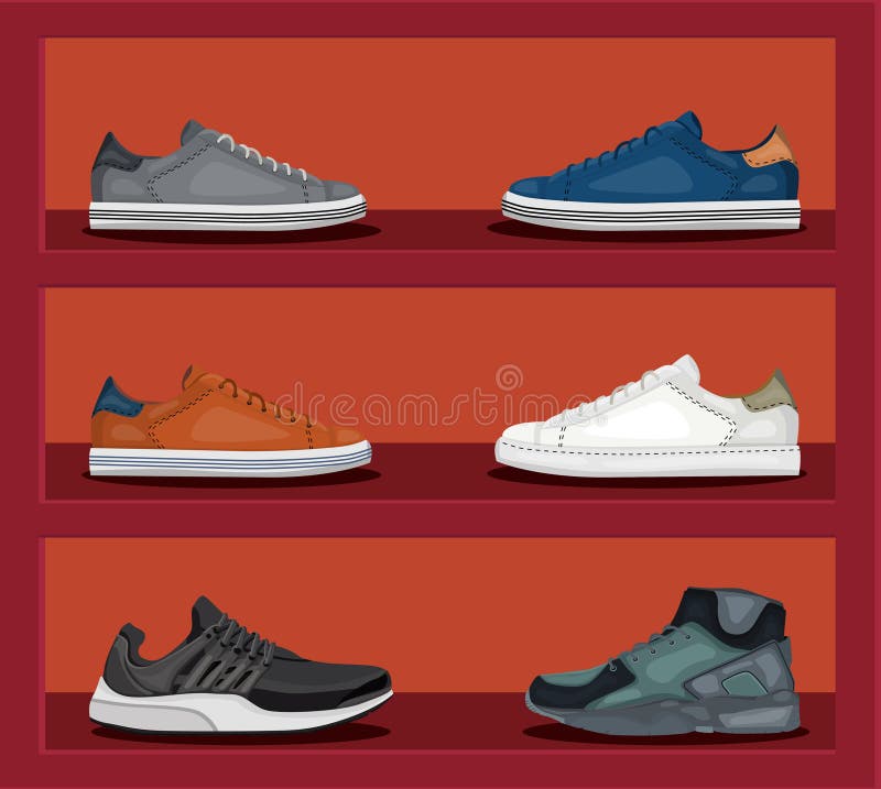 Store Shoes Men 2d Illustration Stock Vector - Illustration of fashion ...