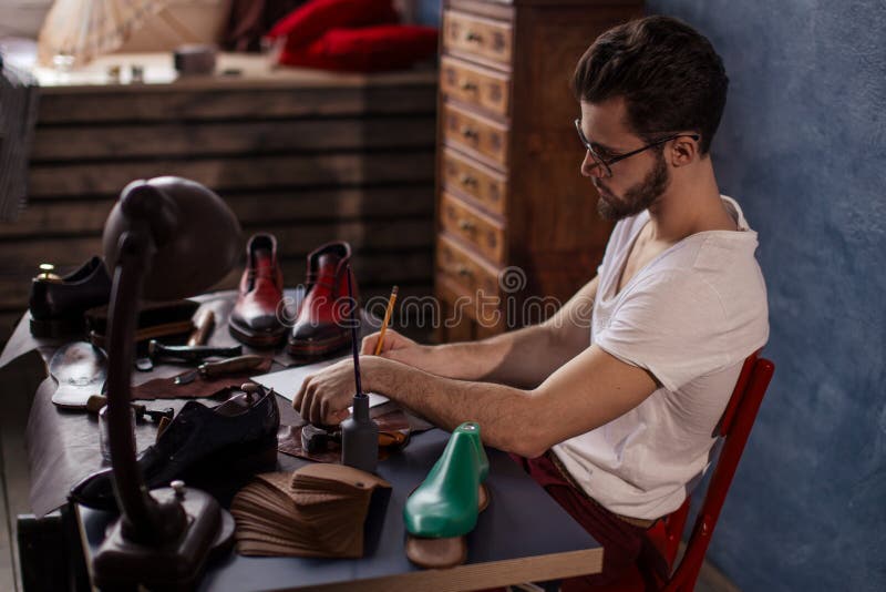 Shoe Designer Creating a Project Stock Image - Image of handcraft ...