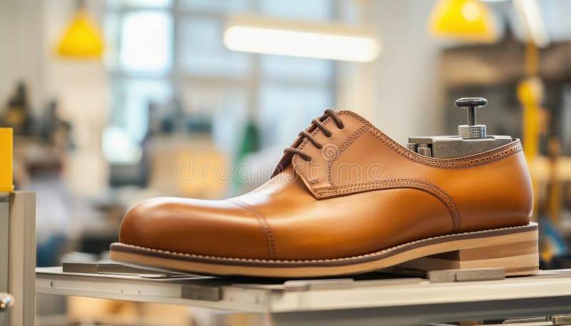 Shoe Factory Producing Elegant Leather Derby Shoes Using Traditional ...