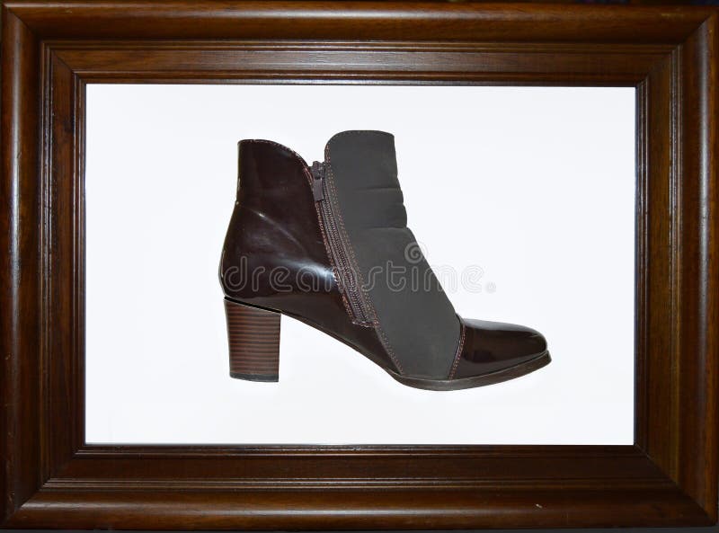 A Shoe Framed in a Wooden Frame Stock Image - Image of lace, clothing ...