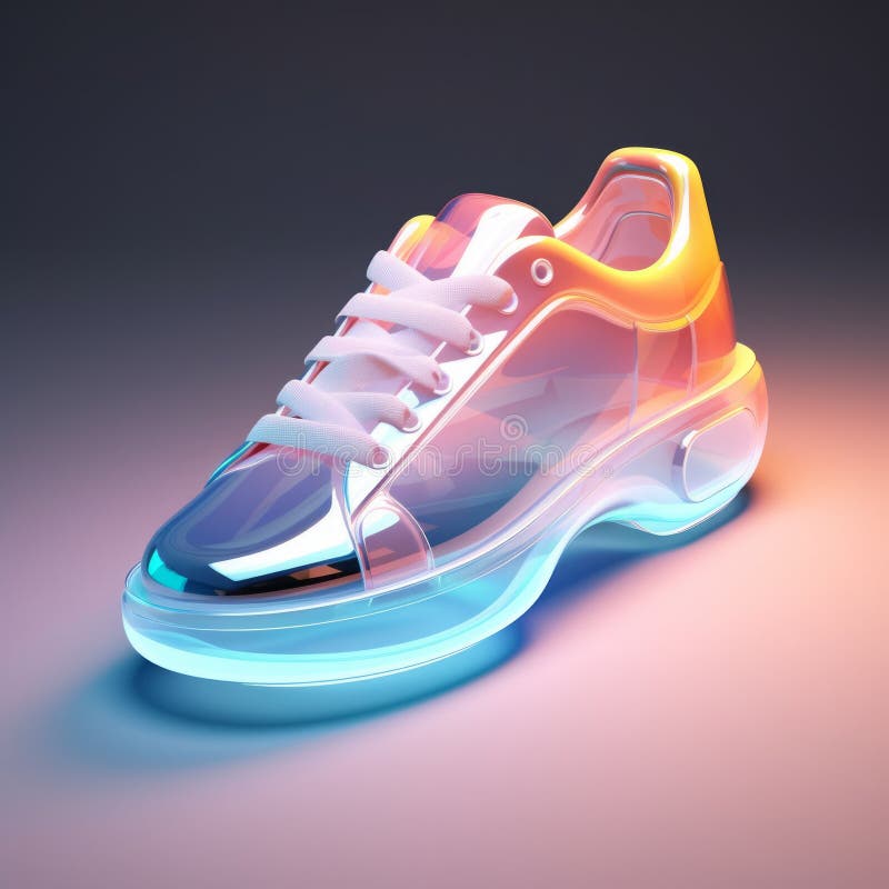 3d Rendered Neon Shoe with Transparent Layers and Chrome-plated Finish ...
