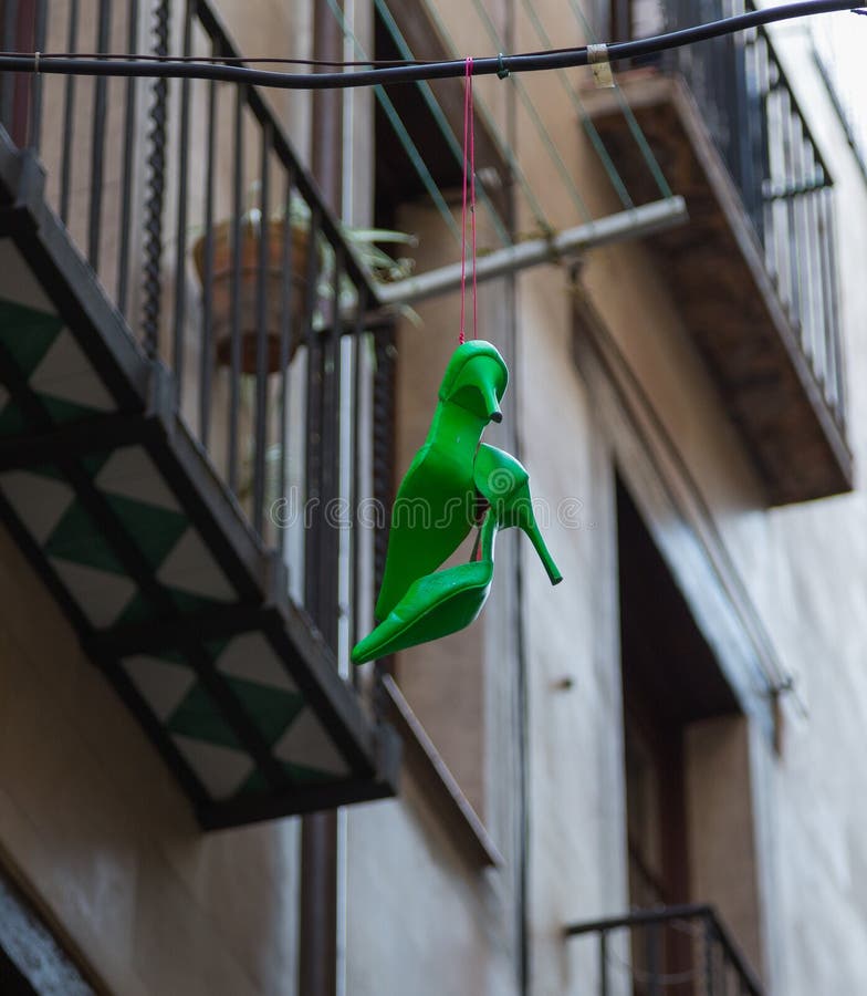 The Shoe Hanging on a Wire in Barcelona, Spain Stock Image - Image of ...