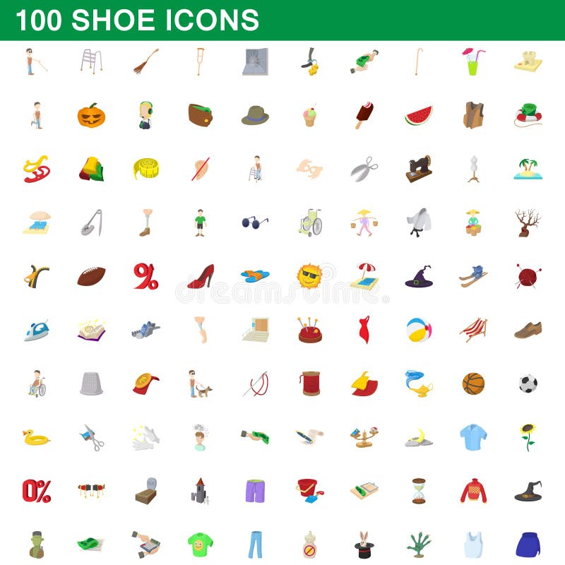 100 Shoe Icons Set, Cartoon Style Stock Vector - Illustration of simple ...