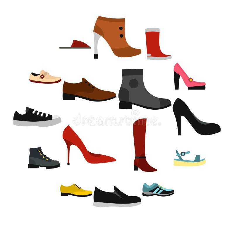 Shoe Icons Set in Flat Style Stock Illustration - Illustration of ...