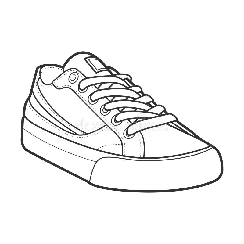 Shoe Line Drawing. Shoes Sneaker Outline Drawing Vector, Black Line ...