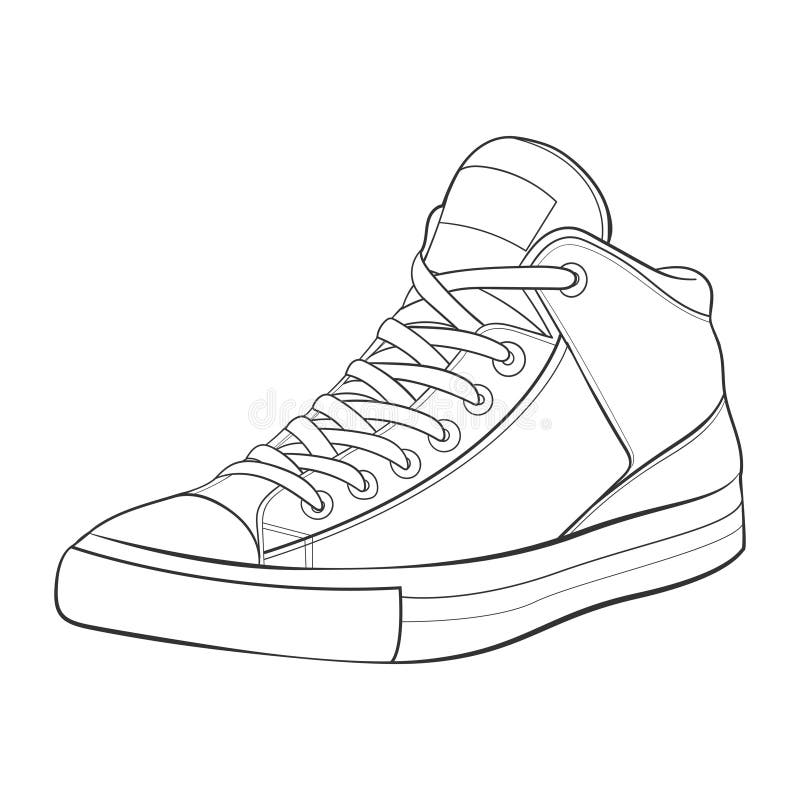 Shoe Line Drawing. Shoes Sneaker Outline Drawing Vector, Black Line ...