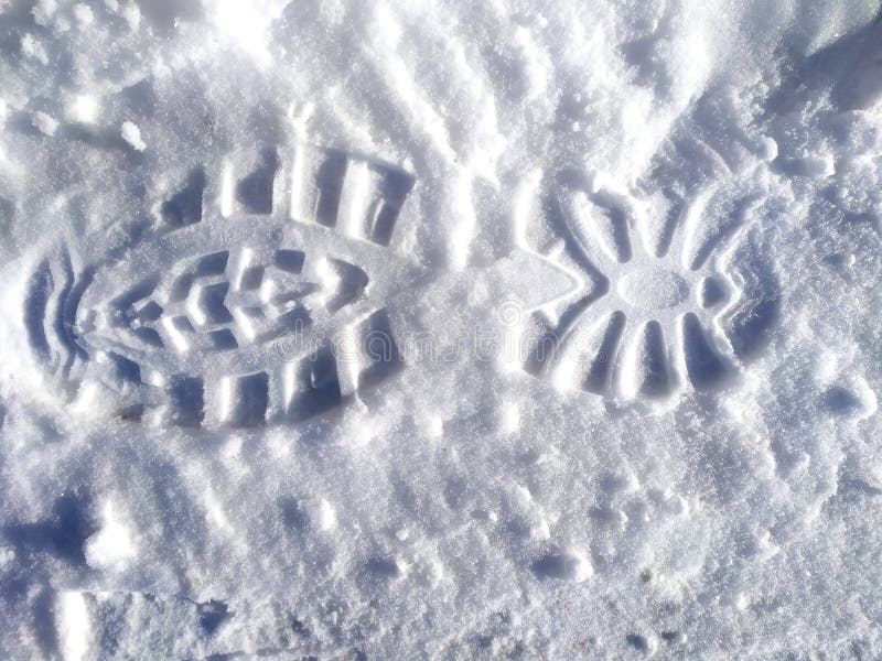 Shoe Marks in the Snow. a Clear Imprint of the Pattern of the Sole of ...