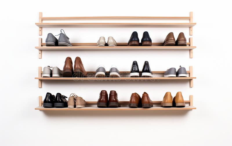 Shoe Rack on the Wall on White Background Stock Illustration ...