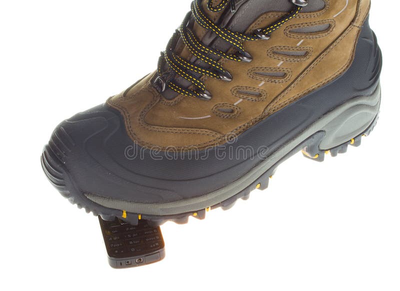 Shoe step on phone stock image. Image of male, isolated - 7301479