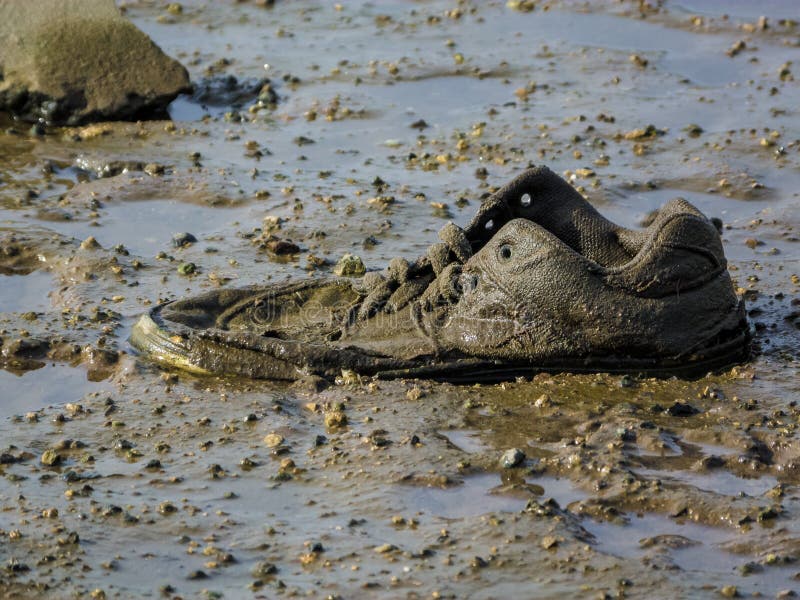 A shoe stuck in the mud stock image. Image of editorial - 203840865