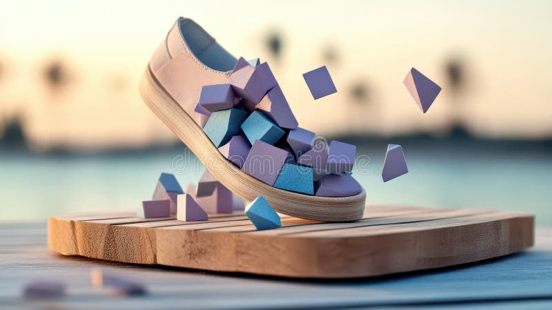 A Shoe Teeters on the Edge of a Wooden Board, about To Fall Off. Stock ...