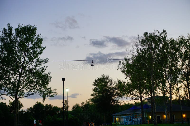 Shoe Tossing High Voltage Electric Power Line Stock Image - Image of ...