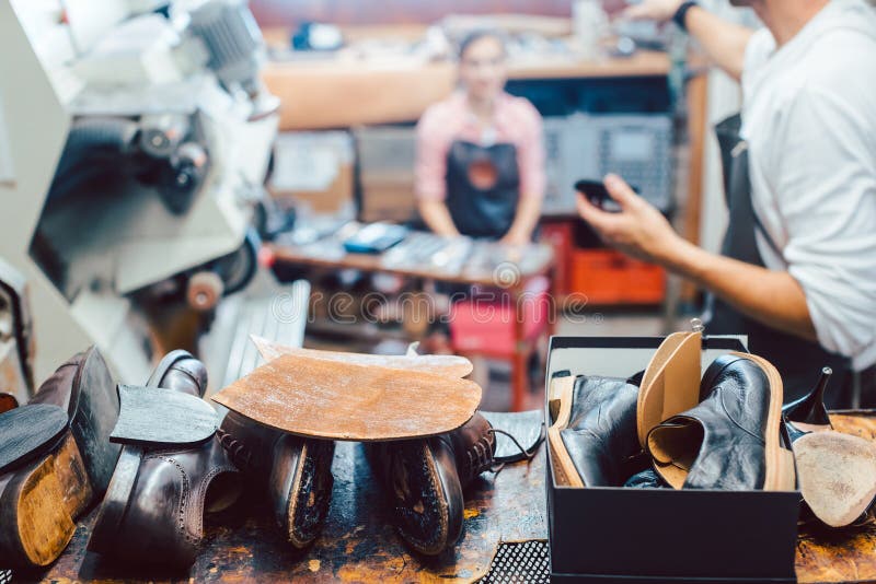 Shoemaker Putting Glue on Sole of a Shoe Stock Image - Image of master ...