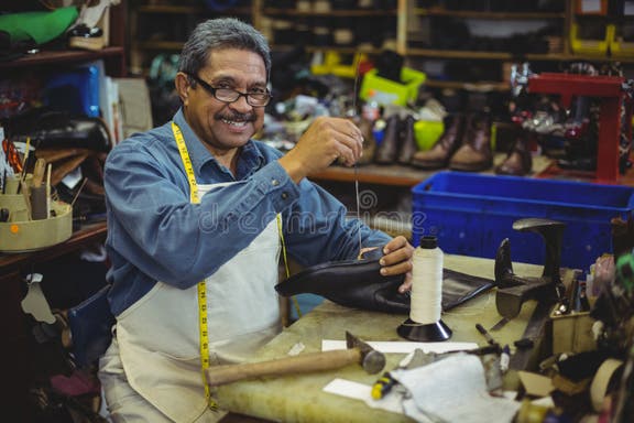 Shoemaker Stitching Shoe Sole with Needle Stock Image - Image of ...