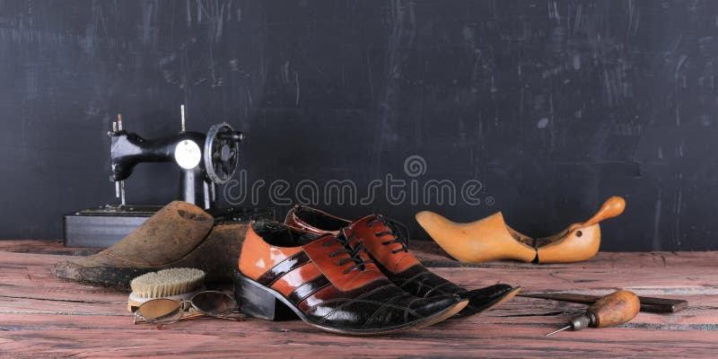 Shoemaker Table for Shoe Repair Stock Image - Image of tool, repair ...