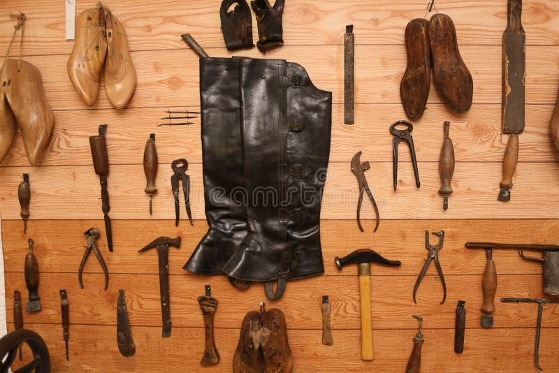 Vintage Shoemaker Tools stock image. Image of hide, fashion - 34072873