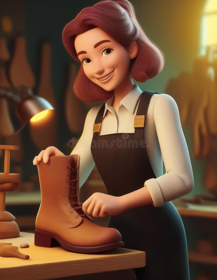 Shoemaker Working in Shop Cartoon Stock Illustration - Illustration of ...