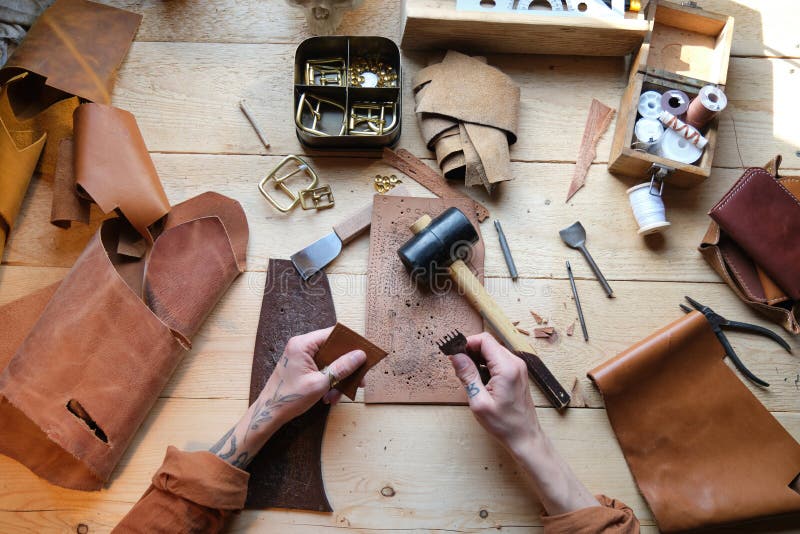 Shoemaker Working at the Table Stock Image - Image of leather ...