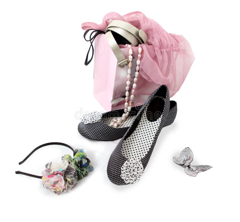 Shoes, Accessories and a Shopping Bag Stock Photo - Image of beauty ...