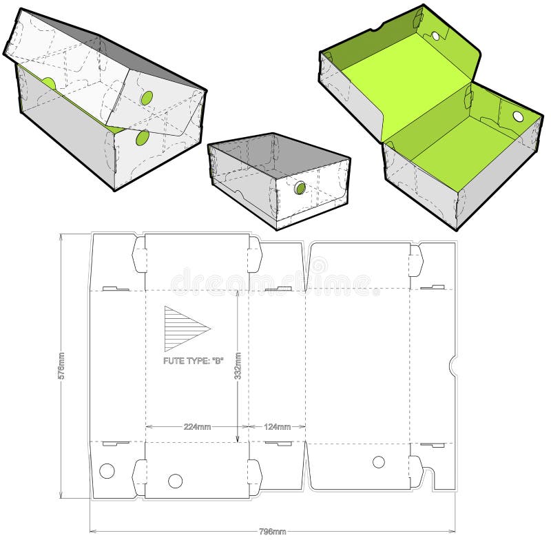 Shoes Cardboard Box and Die-cut Pattern. Stock Illustration ...