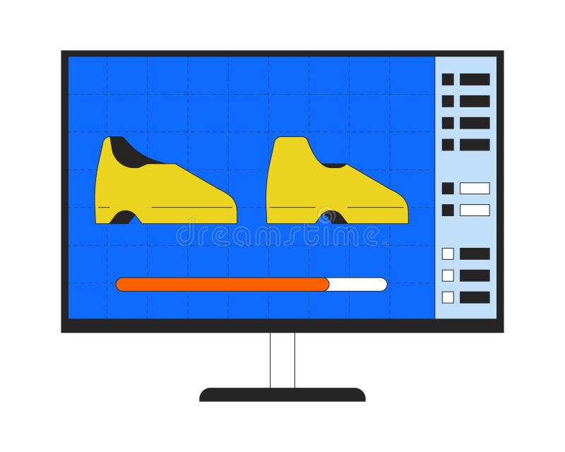 Shoes Designing on Computer Screen 2D Linear Cartoon Object Stock ...