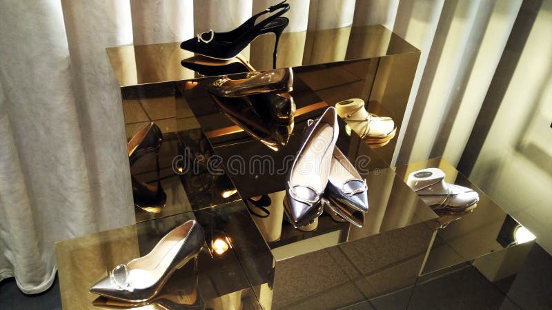 Shoes on Display through Window Shop Editorial Image - Image of fashion ...