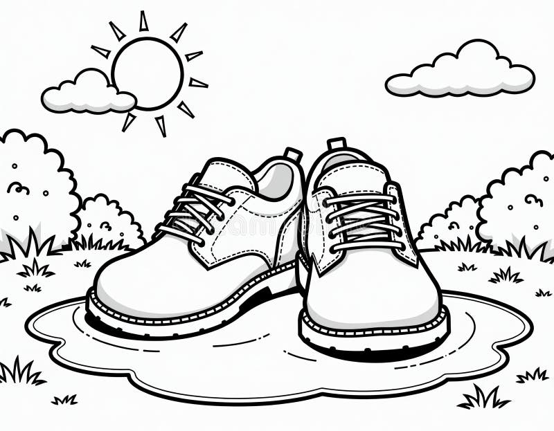Shoes in a Puddle - Coloring Page Illustration Stock Illustration ...