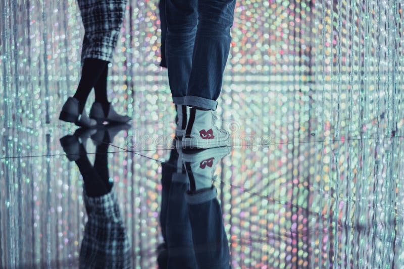 Shoes in a Reflecting Mirror LED Background Stock Image - Image of ...