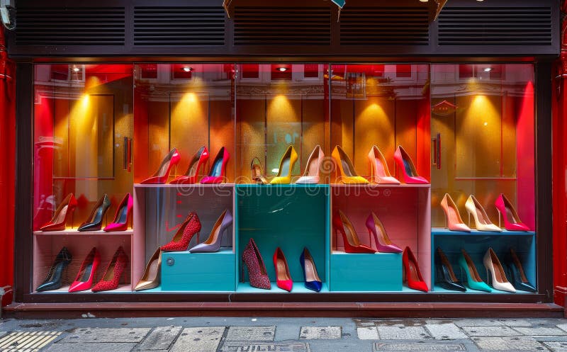Shoes in Shop Window. Branded Goods on Display in Stores Stock Image ...
