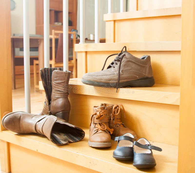 Shoes on stairs stock image. Image of clothing, black - 38913415