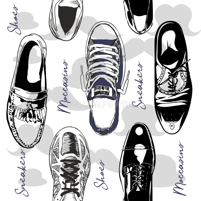 181_Shoes Wallpaper. Seamless Pattern of Different Shoes, Sneaker Stock ...