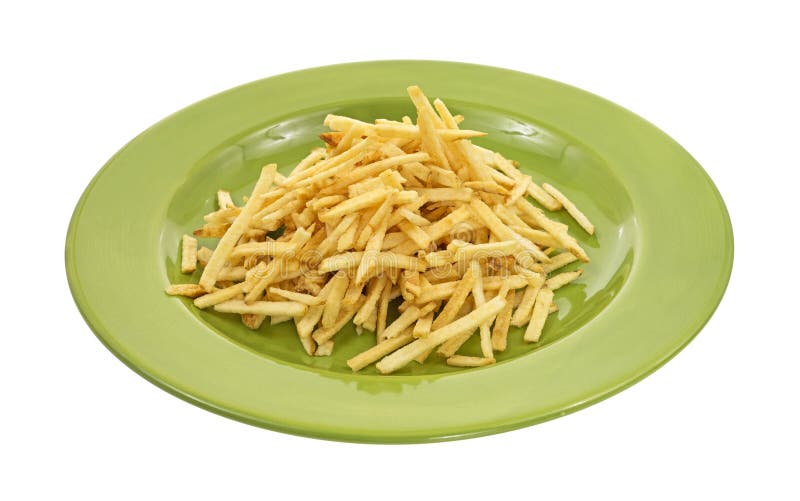 Shoestring Potatoes on Green Plate Stock Photo - Image of fries, food ...