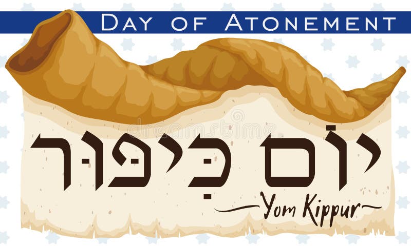 Shofar Horn Over Scroll Announcing Jewish Yom Kippur Vector