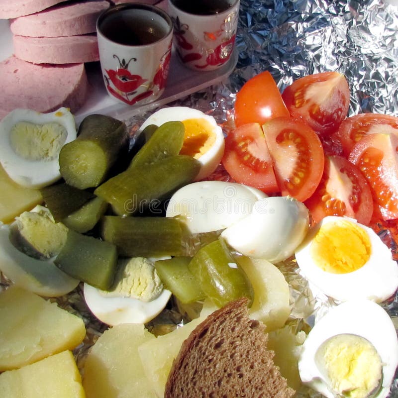 Shoham Breakfast in the Forest Stock Photo - Image of roast, sausage ...