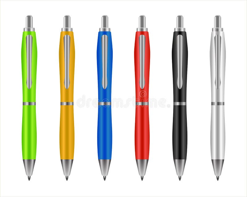 Set colored ballpoint pens stock illustration. Illustration of plastic ...
