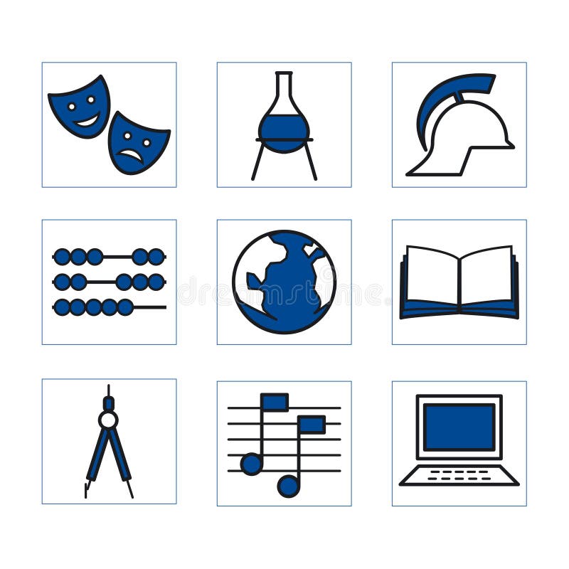 Vector School Subjects Icons Set: Literature, Art, History, Music ...