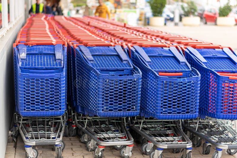 Shooping trolley row stock photo. Image of cart, business - 177815480