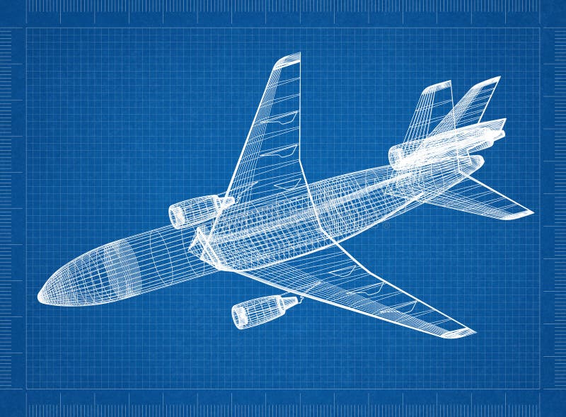 Airplane 3D blueprint stock illustration. Illustration of exterior ...