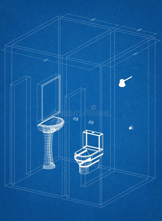 Toilet Design Architect Blueprint - Isolated Stock Illustration ...