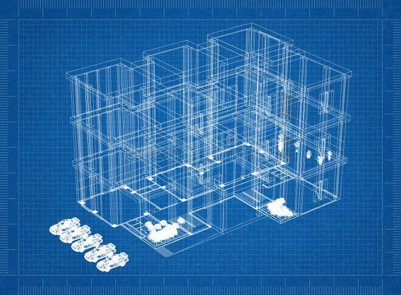 Building 3D blueprint stock illustration. Illustration of model - 113062330